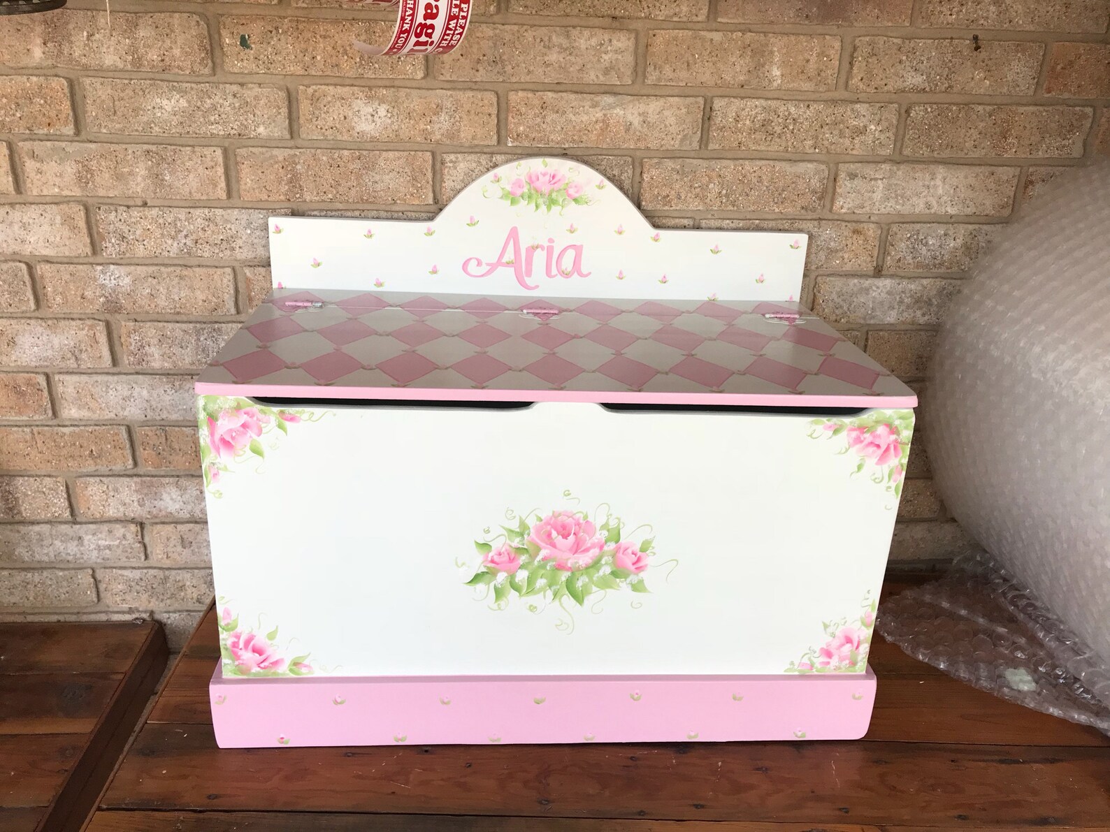 Girls Toy Boxpink Bow Handpainted Roses Pinkwhite Toy - Etsy