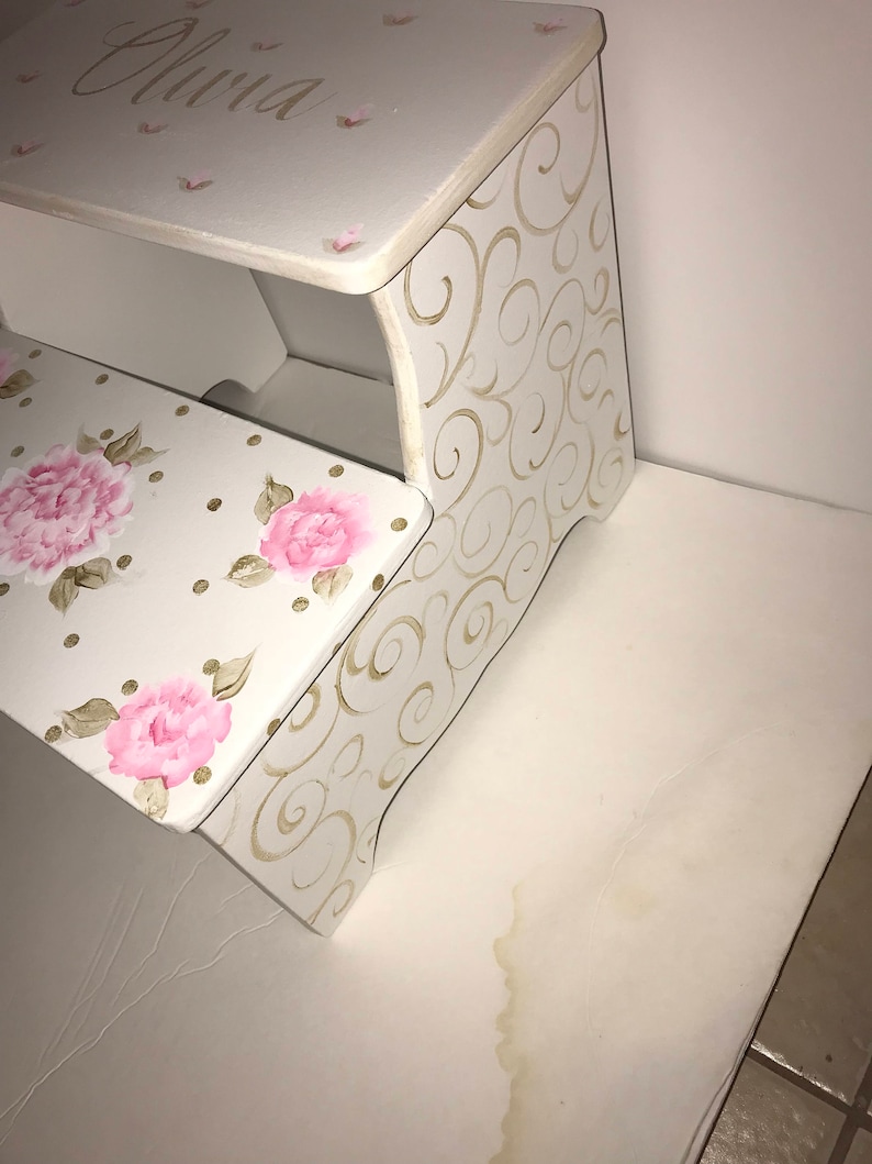 Girls Kids Step stools Peonies Rose Gold Pink Roses | Etsy