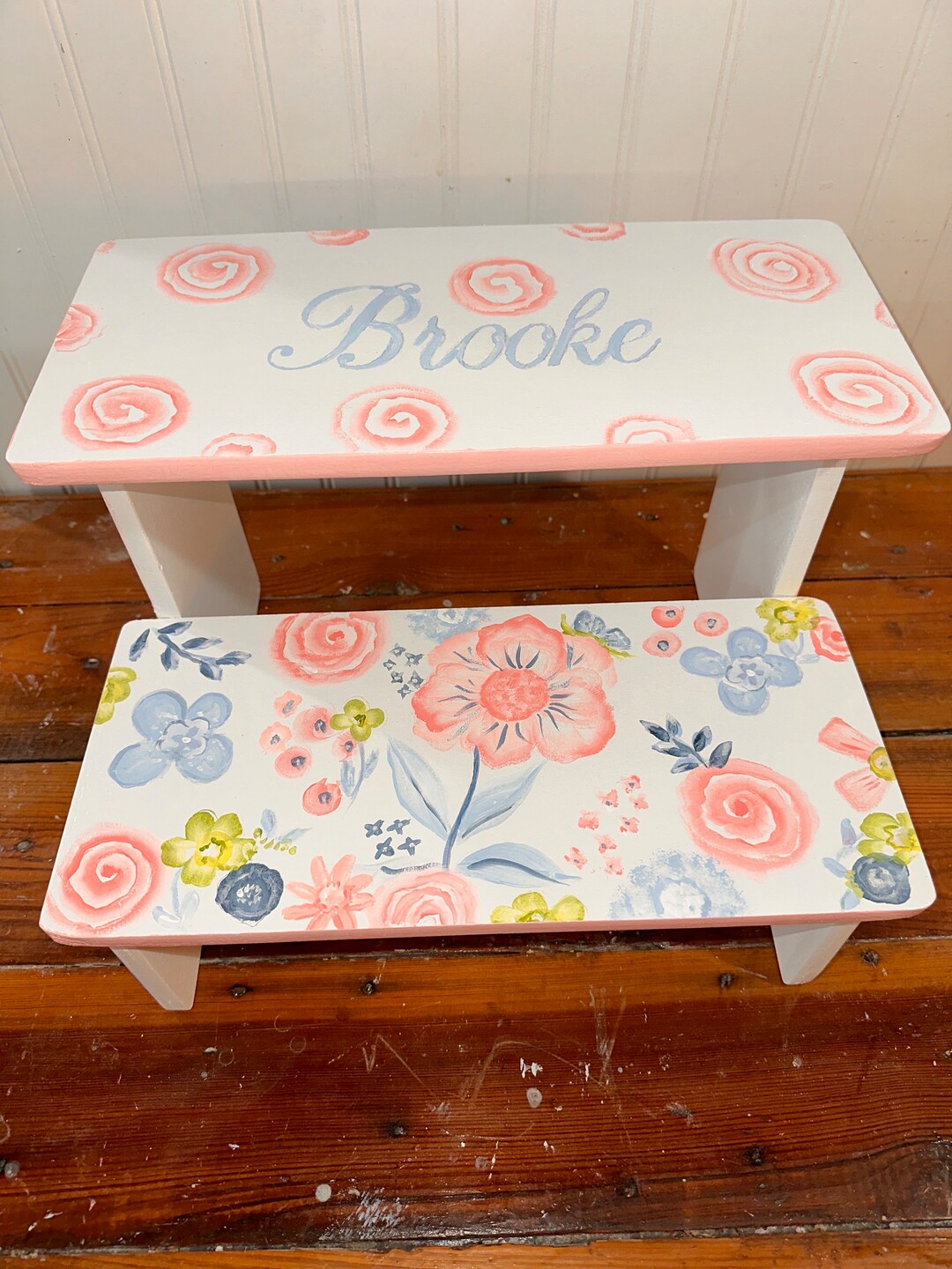 Girls Stool, Hand Painted. Sasha Bedding, Pink Floral, Bathroom Stools ...