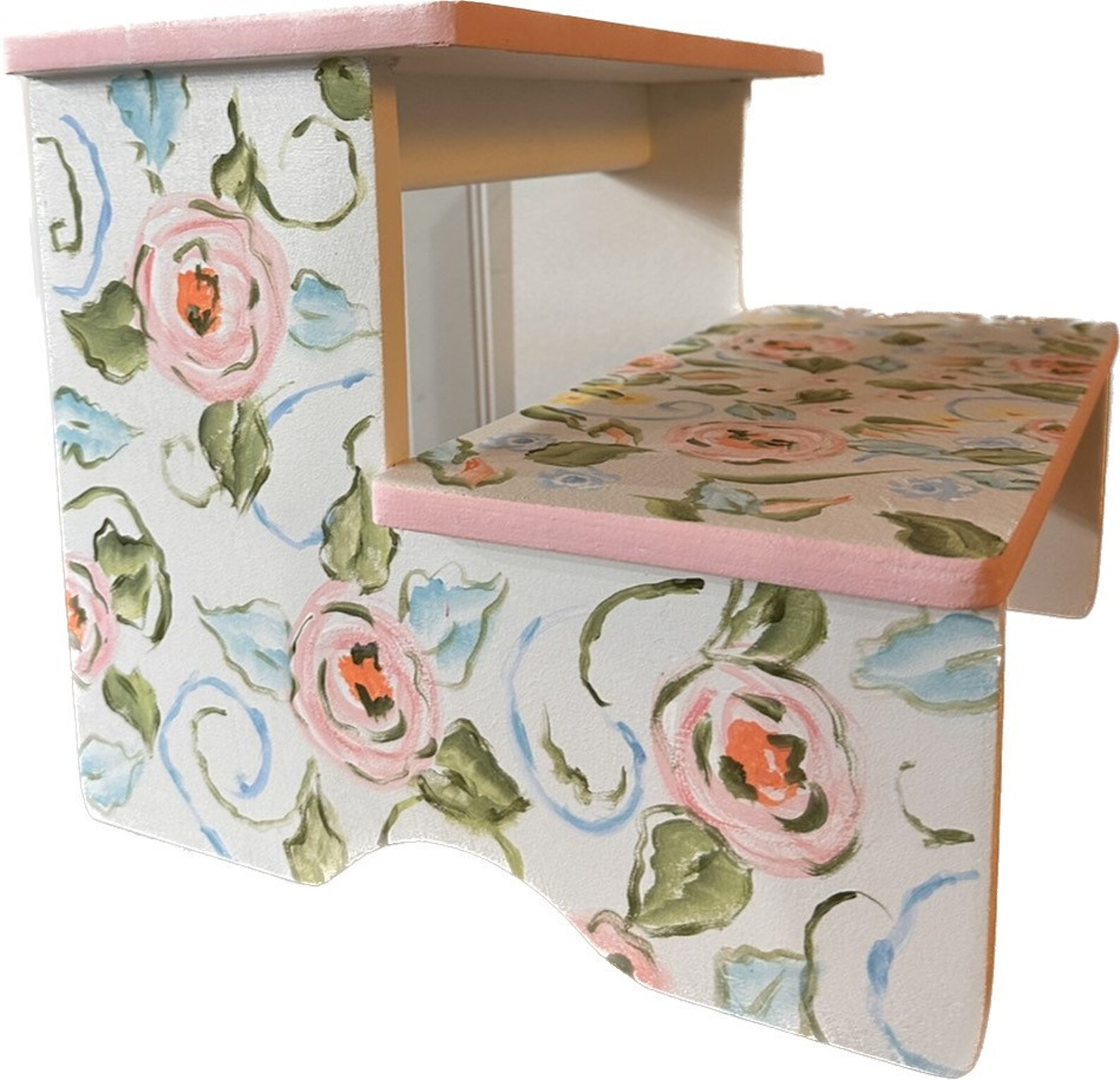 Boho Roses, Floral Watercolors,teal Pink Green, Bathroom Stool, Nursery ...