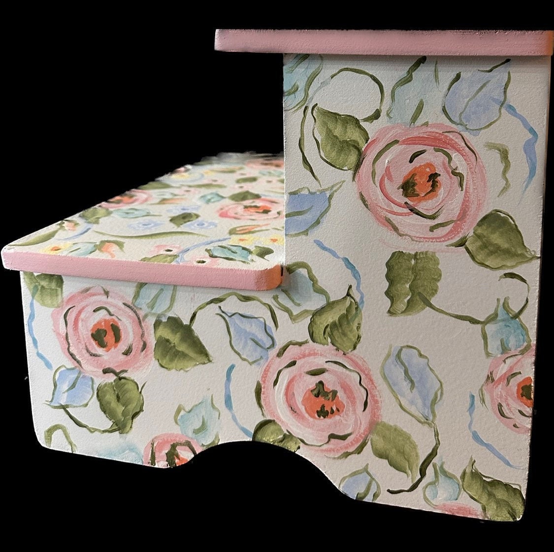 Boho Roses, Floral Watercolors,teal Pink Green, Bathroom Stool, Nursery ...