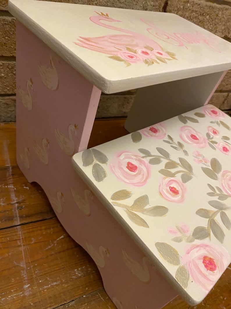 Personalized Princess Pink Girls Step Stool Swan Nursery - Etsy