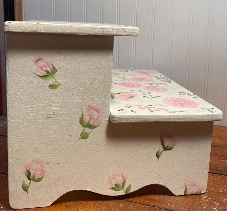 Girls Personalized Step Stool,kids Furniture, Roses, Romantic Floral ...