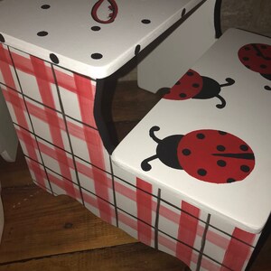 RED Lady Bugs, Red Black White, Wooden Bench, Personalized Gifts ...