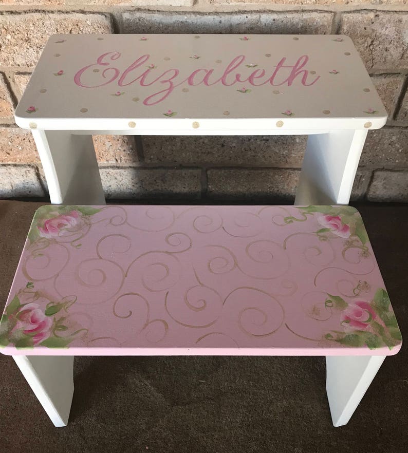 Girls Step Stools Flamingosroses Pink White Bedroom Stool | Etsy