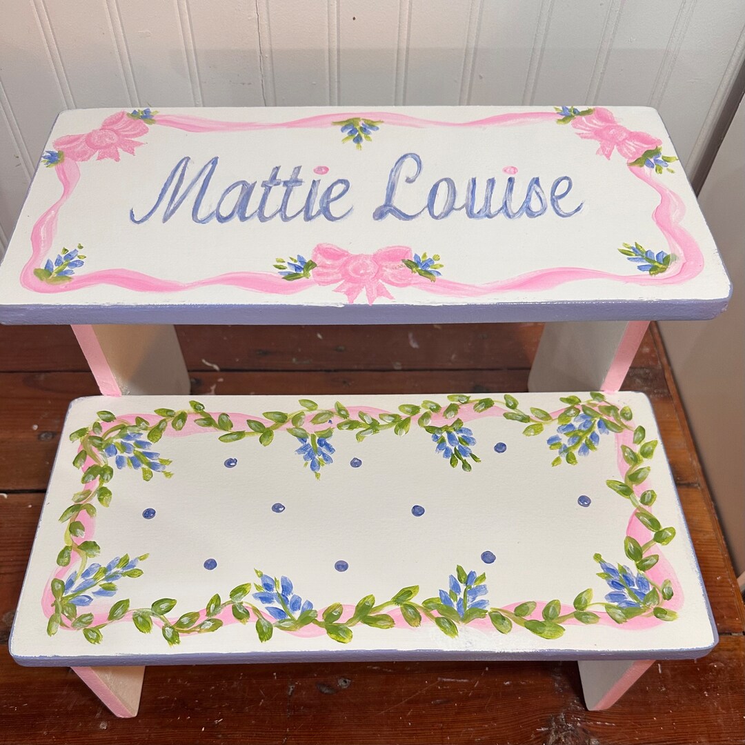 Girls Bows and Bluebonnets Step Stool, Coquette,french Blue,pink Decor ...