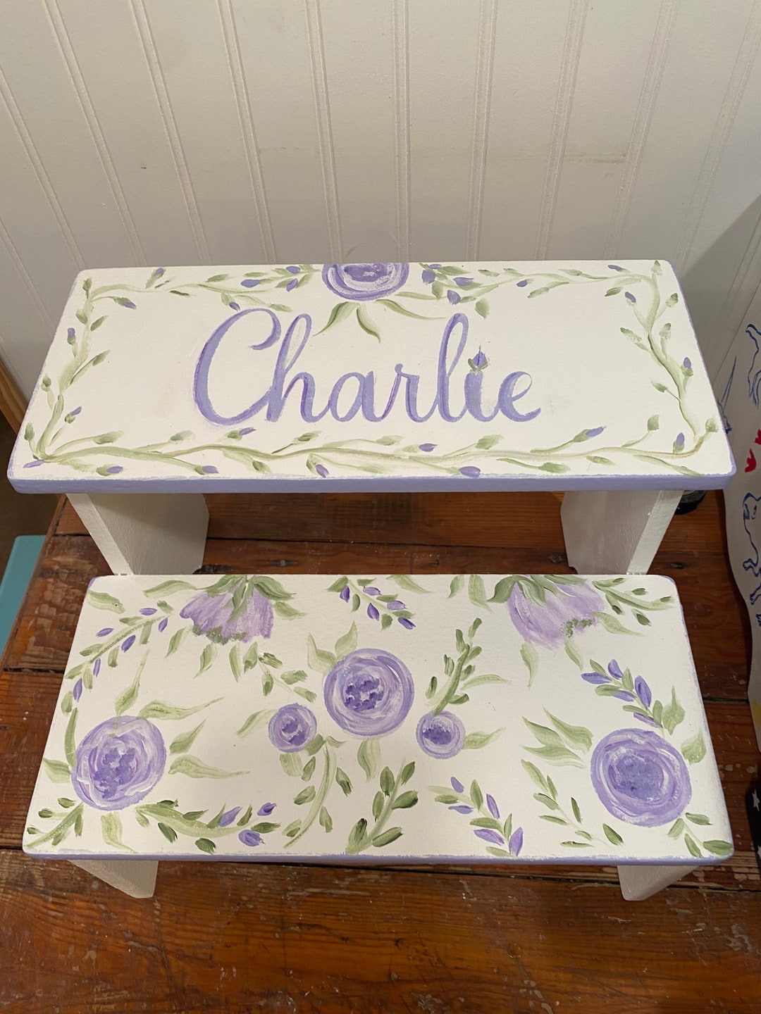 Lavender Girls Step Stool, Purple Lilac Roses, Personalized Gift ...