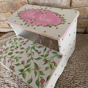 Girls Floral Roses, Step Stool, Personalized Gift. Bathroom Stool ...