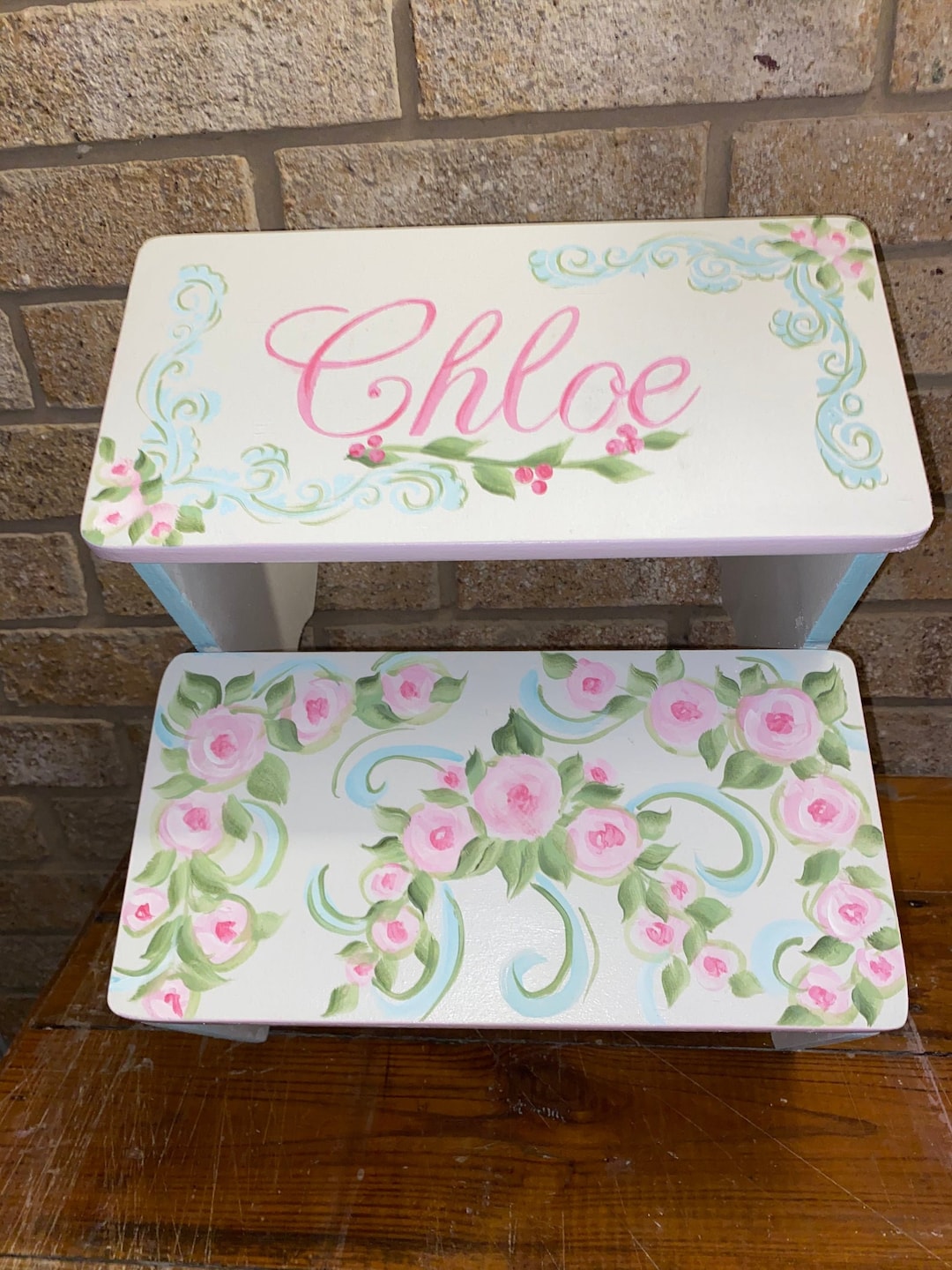 Girls Personalized Step Stool,kids Furniture, Roses, Romantic Floral ...