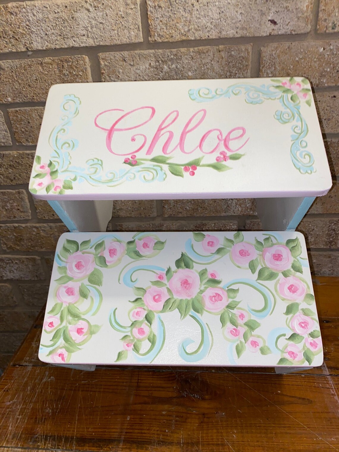 Girls Personalized Step Stool,kids Furniture, Roses, Romantic Floral ...