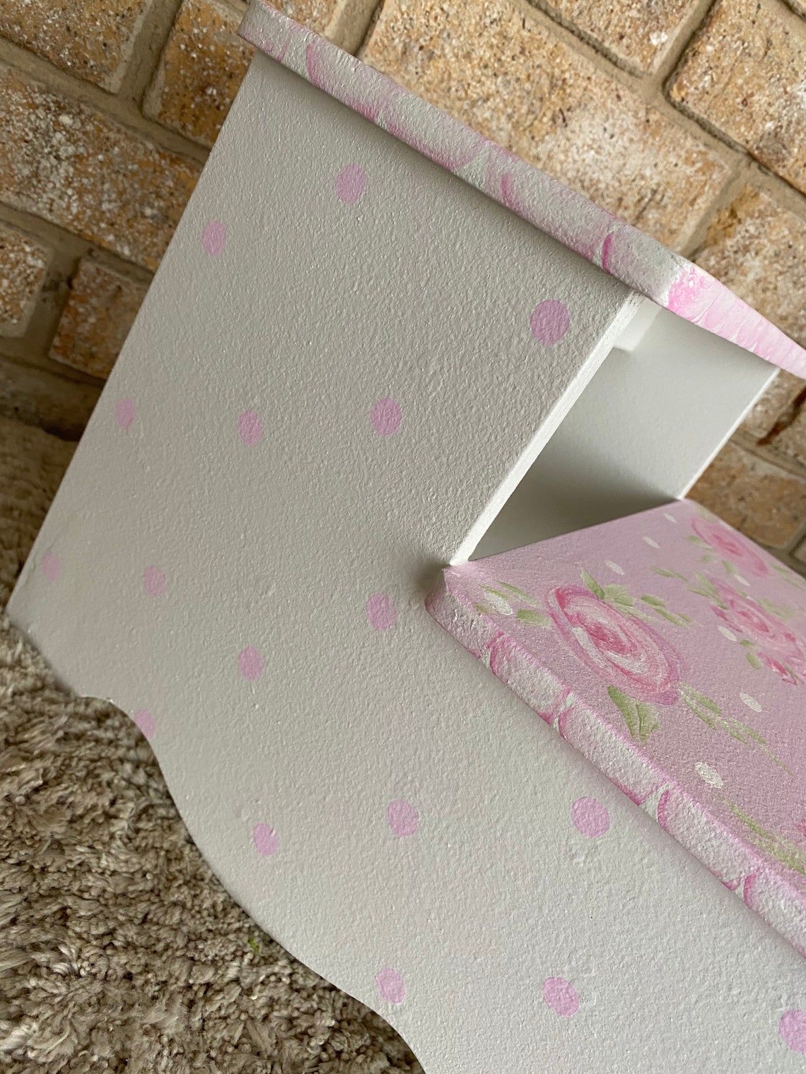 Girls Stool, Hand Painted Roses, Rose Gold, Pink Floral, Bathroom ...