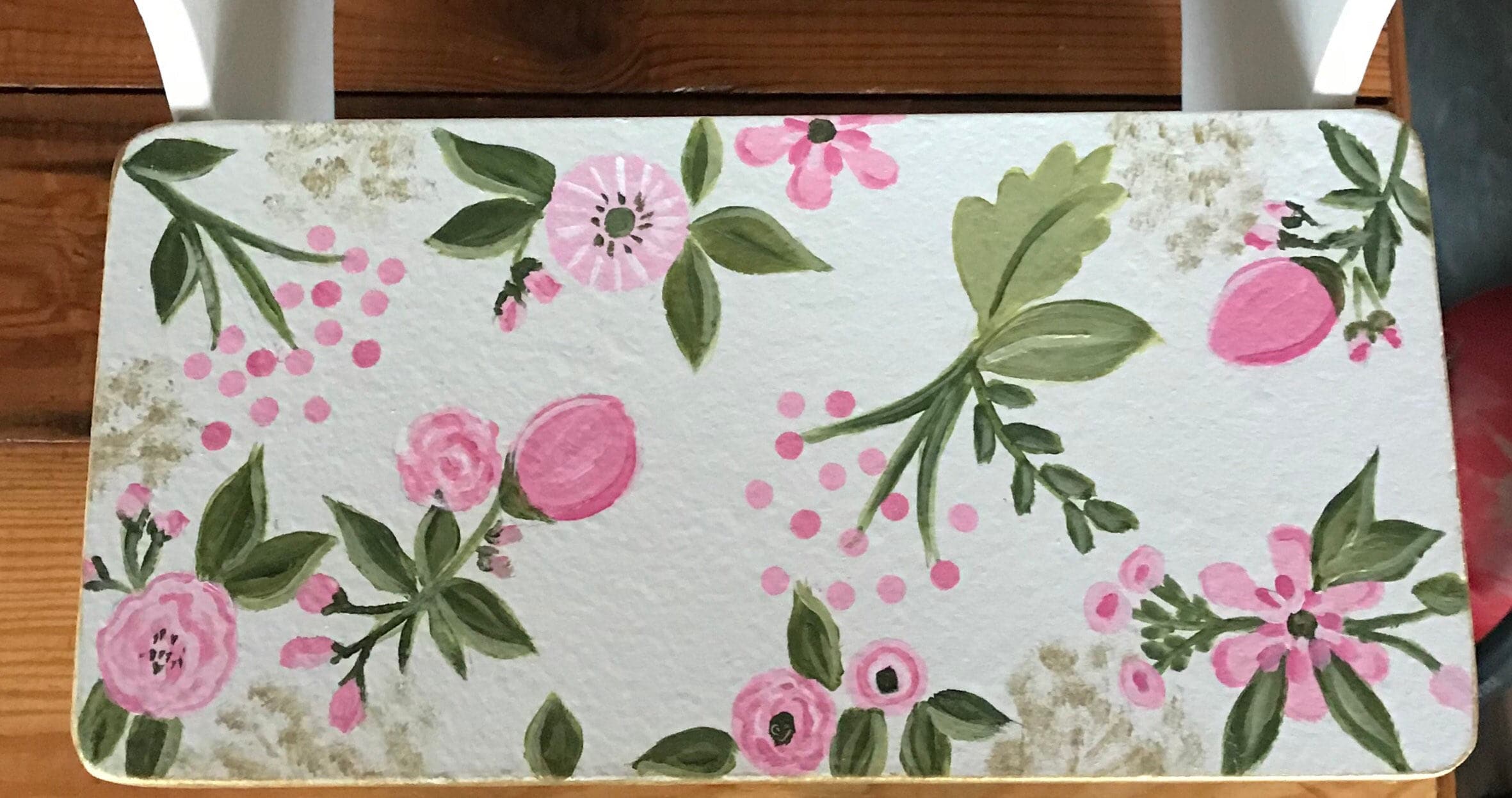 French Floral Watercolor, Roses, Gold, Pink Bathroom Stool ...