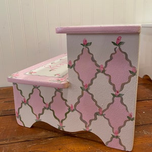 Girls Step Stools,hand Painted Pink Roses, Gold, Nursery Decor ...