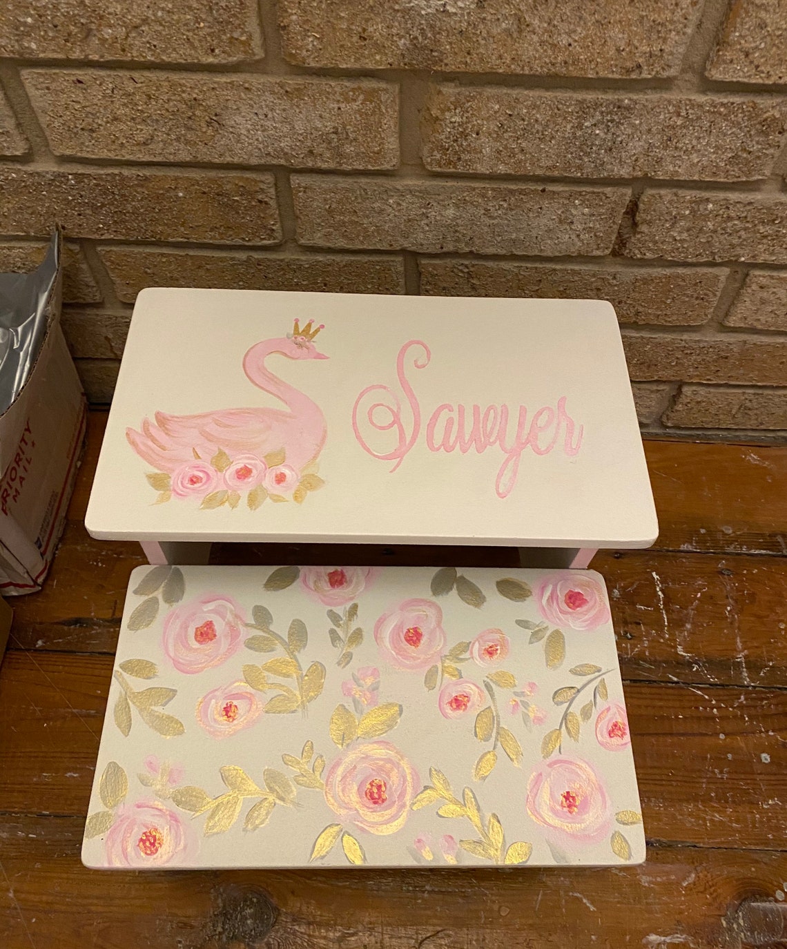 Personalized Princess Pink Girls Step Stool Swan Nursery - Etsy