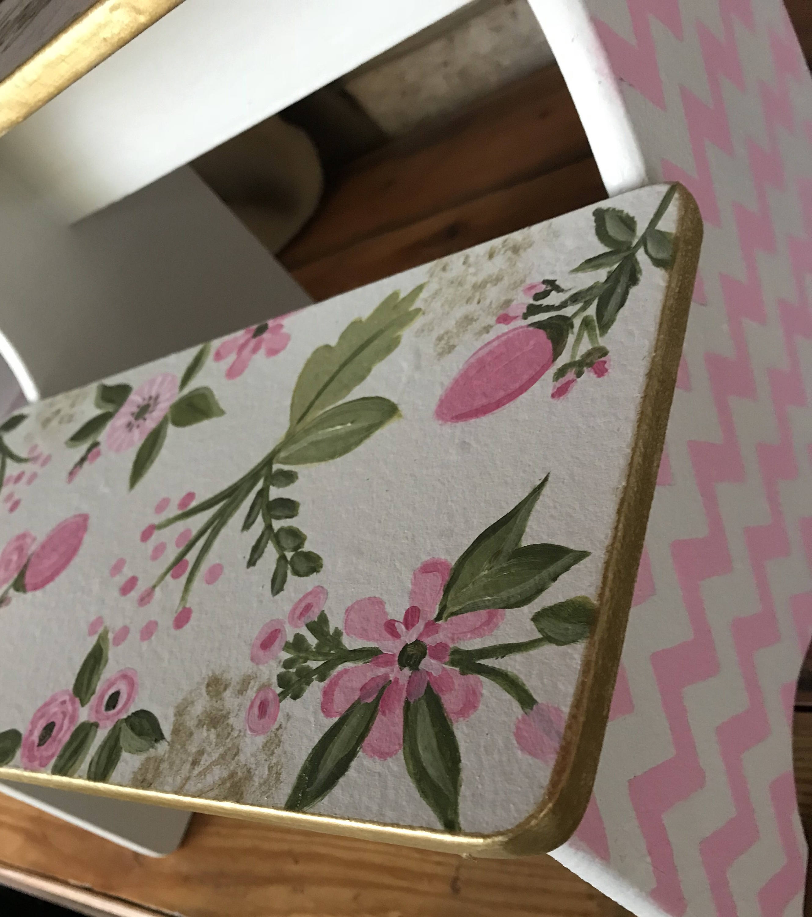 French Floral Watercolor, Roses, Gold, Pink Bathroom Stool ...