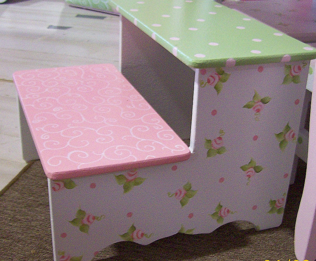 Girlstoddlers Kids Children Custom Hand Painted Wooden Step Stool PINK ...