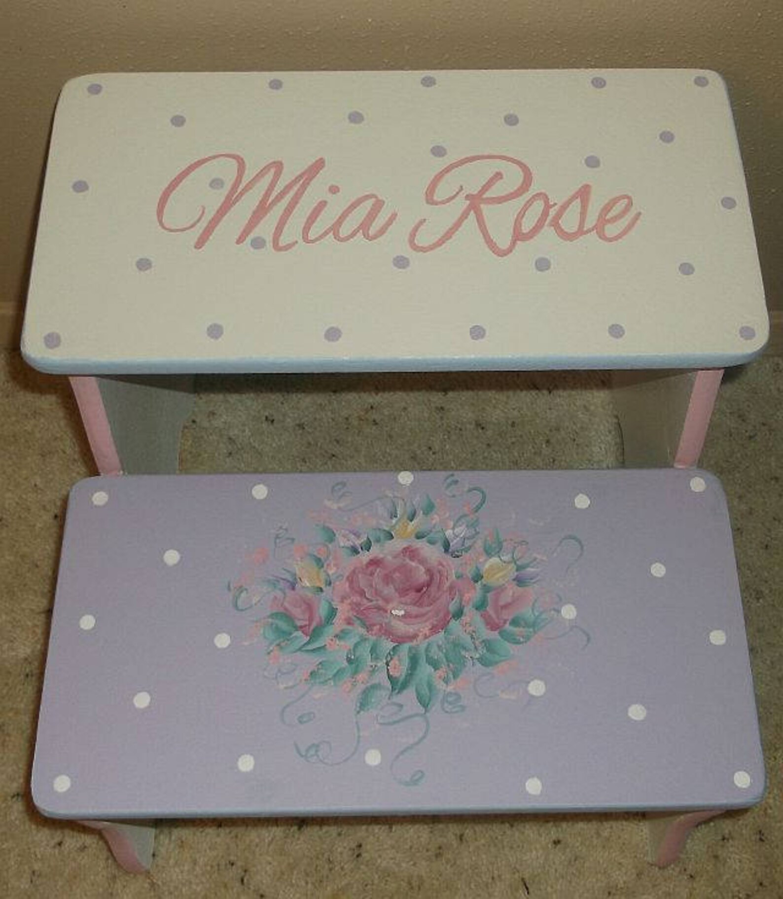 Girls Step Stools Hand Painted Roses Pink SKY Blue Steps | Etsy