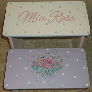 Girls Step Stools, Hand Painted Roses, Pink, SKY Blue, Steps Stools ...