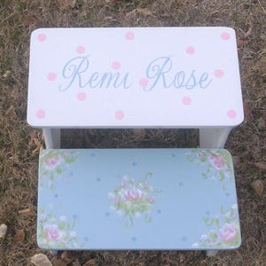 Girls Step Stools, Hand Painted Roses, Pink, SKY Blue, Steps Stools ...