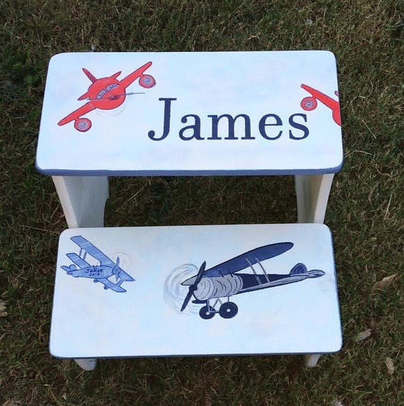 Vintage Airplanes Toddler Wood Nursery Step Stool Bathroom | Etsy