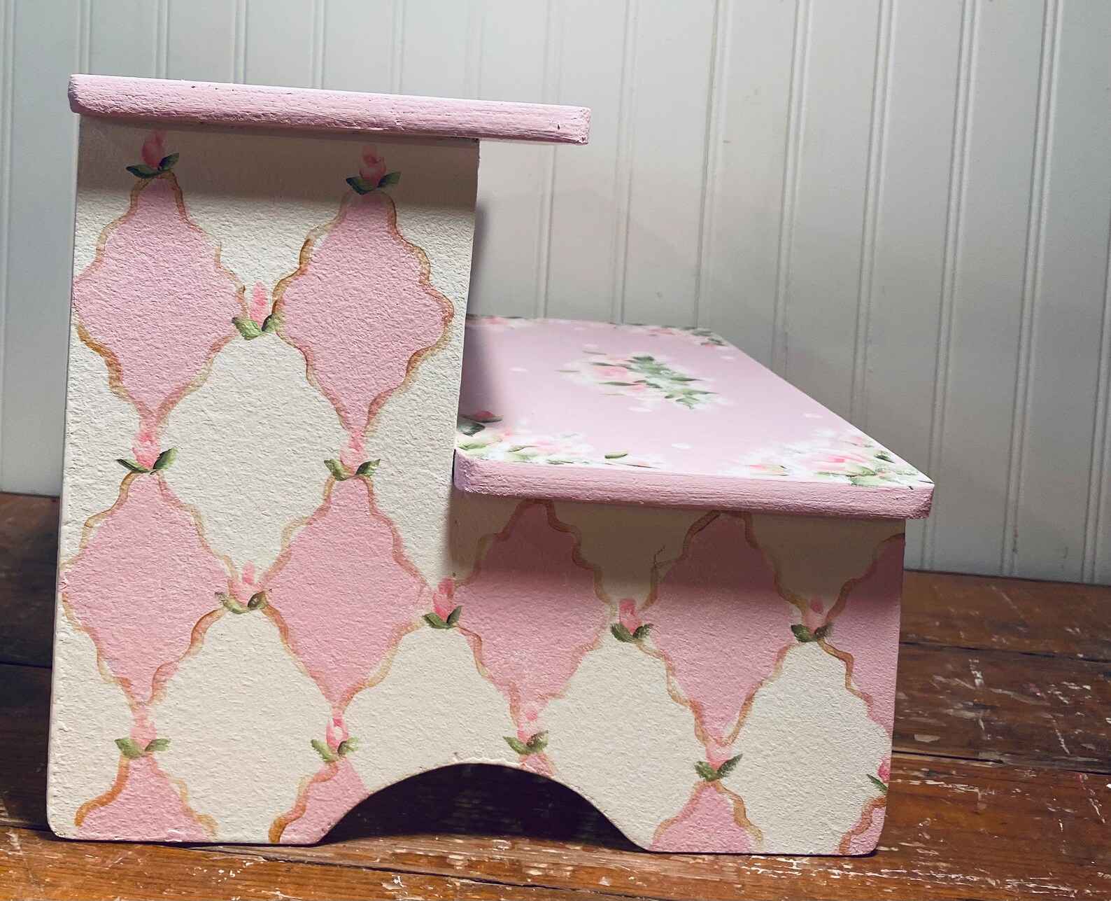 Hand Painted Pink Roses Gold Nursery Decor Bathroom Stool - Etsy