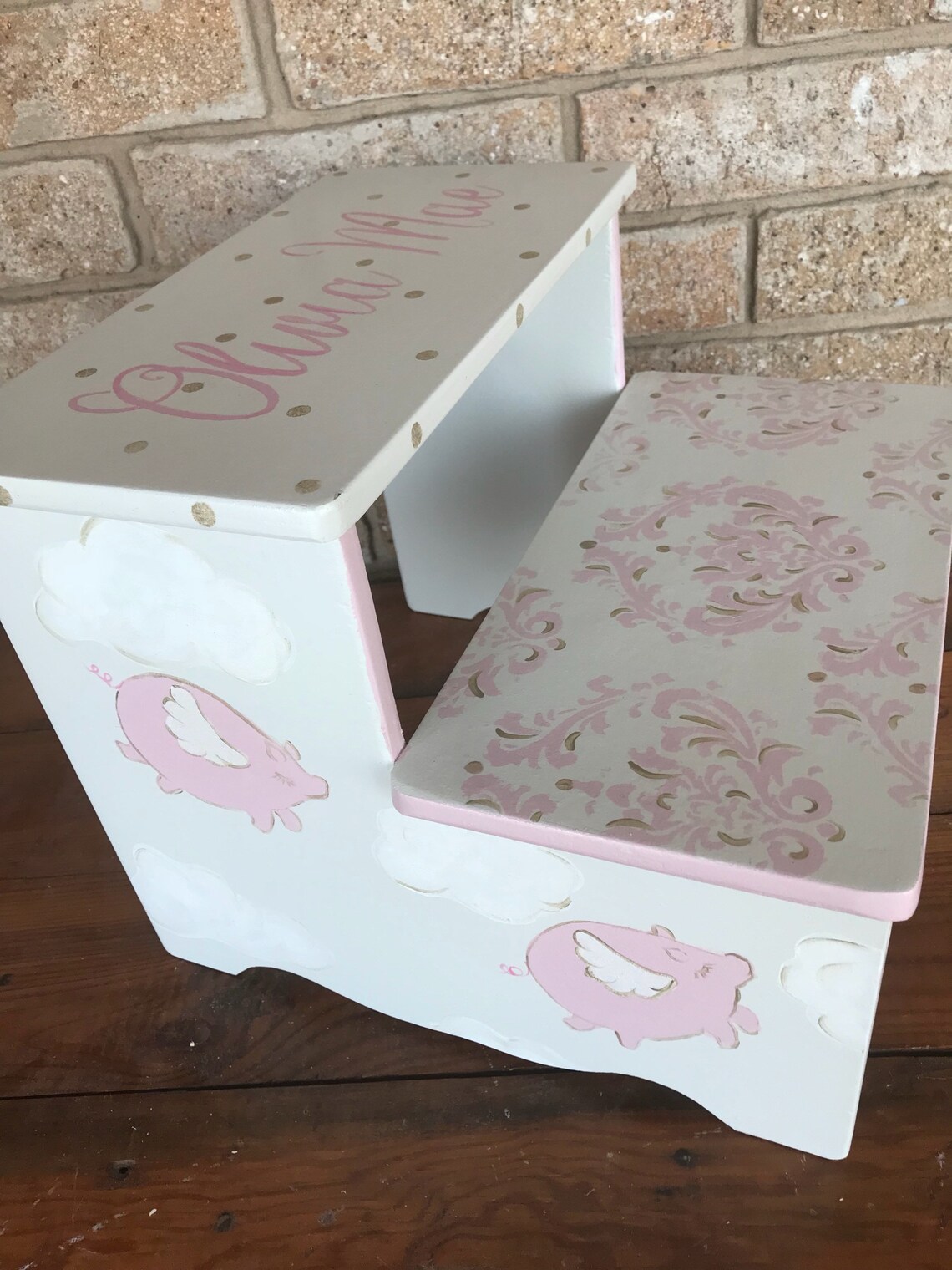 Step Stool for Girls Pink Gold Toddler Pigs Personalized - Etsy