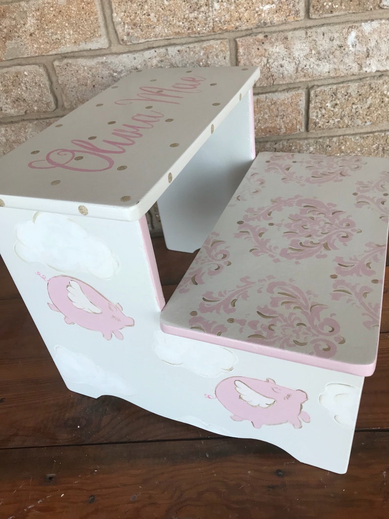 Step Stool for Girls Pink Gold Toddler Pigs Personalized - Etsy