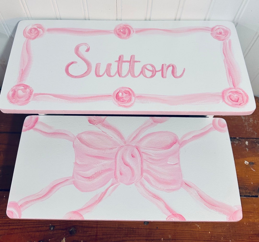 Kids Childs Girls, Bows,roses, Pink, Girl Decor, Bathroom Stool ...