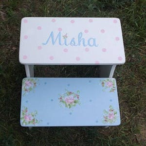 Girls Step Stools, Hand Painted Roses, Pink, SKY Blue, Steps Stools ...