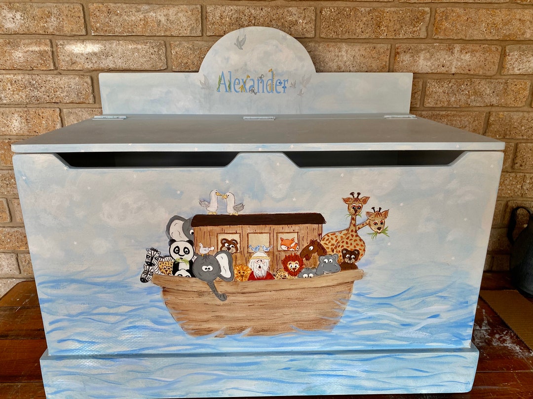 PERSONALIZED BOYS, Toy Box, Noahs Ark Animals, 2x2, Toy Chest, Toy ...