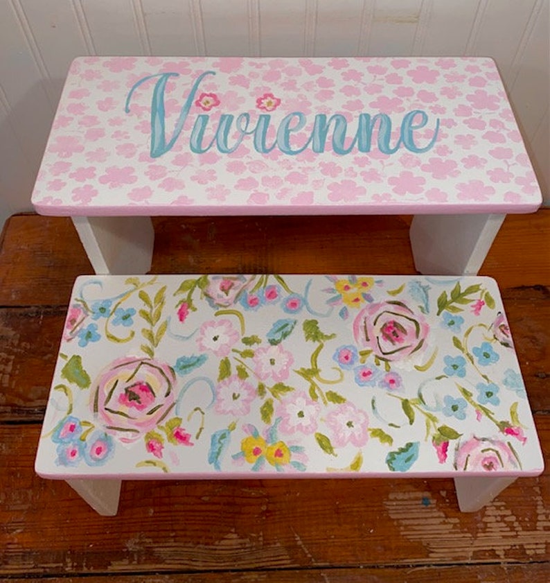 Girls Personalized Step Stool,kids Furniture, Roses, Romantic Floral ...