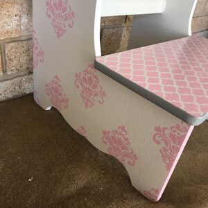 Hand Painted Toddler Step Stool, Pink Grey, Kids, Elephants, Bathroom ...