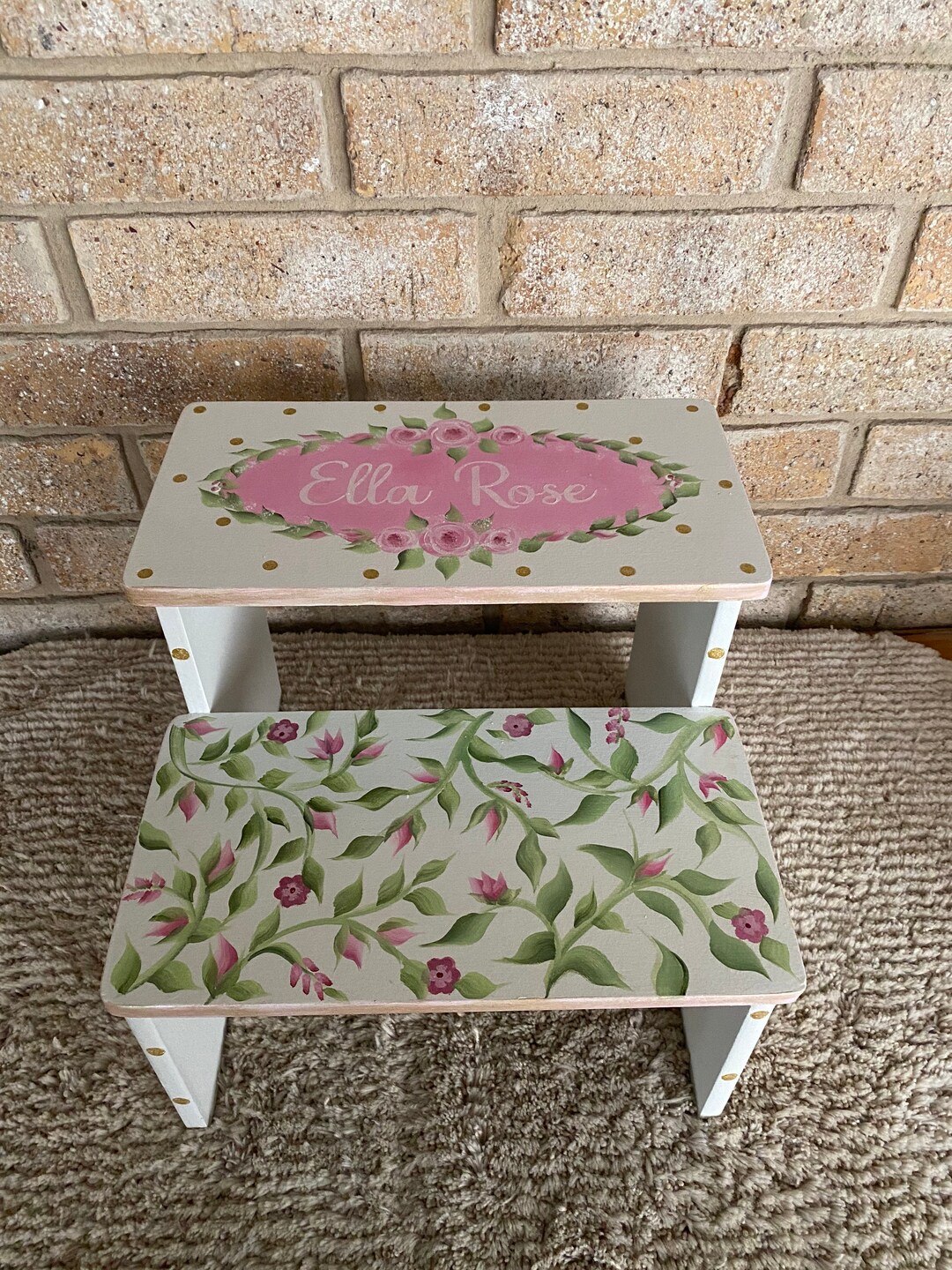 Hand Painted Pink Roses Gold, Personalized Gifts, Bathroom Stool, Baby ...