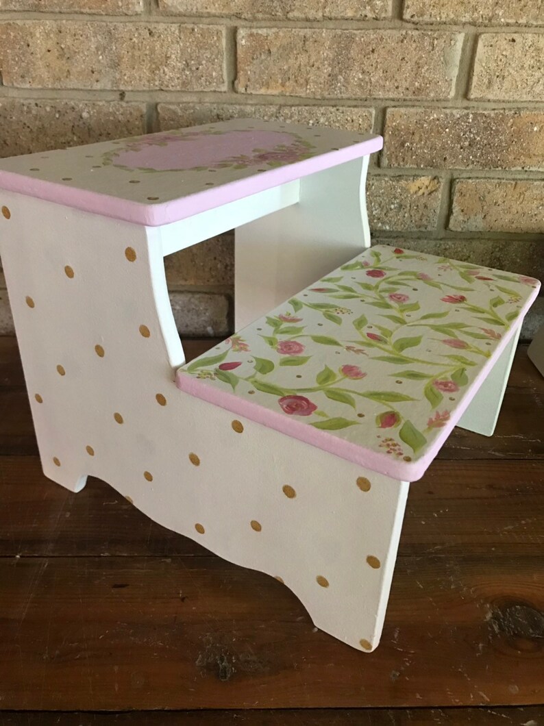 Girls Floral Roses Step Stool Personalized Gift. Bathroom - Etsy