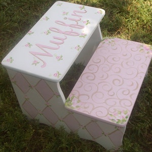 Hand Painted Pink Roses, Gold, Nursery Decor, Bathroom Stool ...