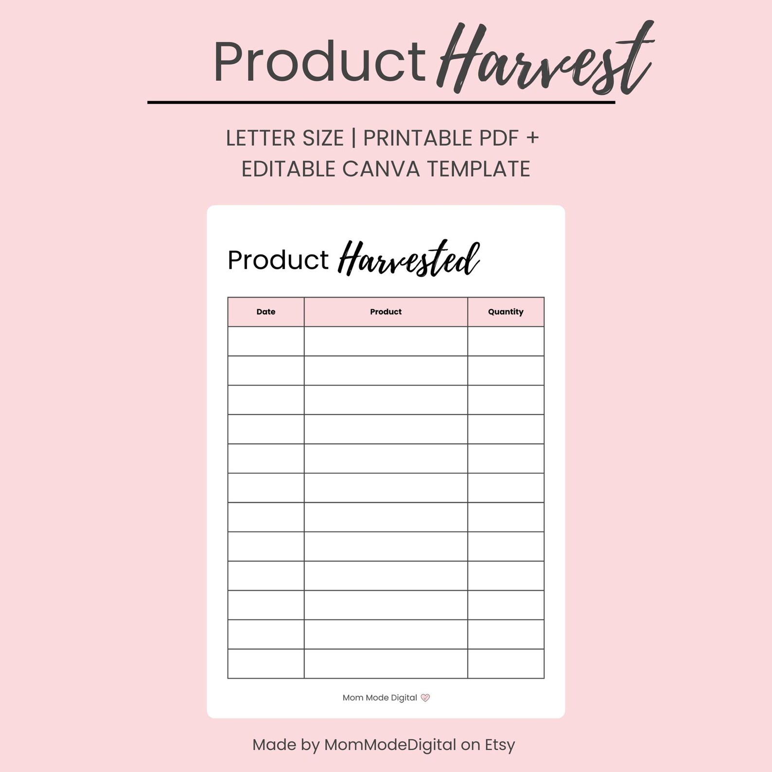 Harvest Tracker Printable | Garden Produce Log | Product Inventory ...