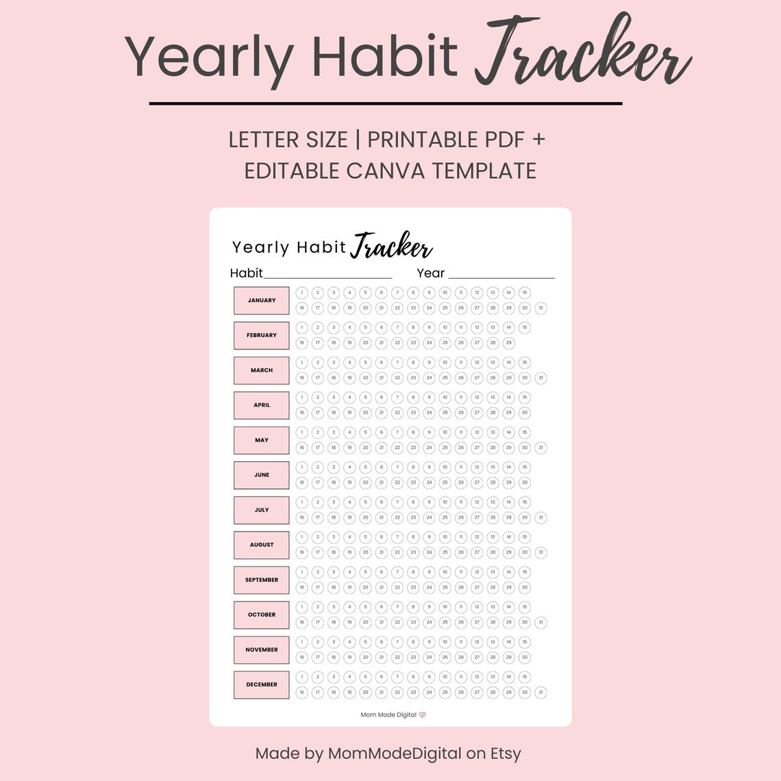 Yearly Habit Tracker Printable: Goal & Routine Tracker (PDF Download ...