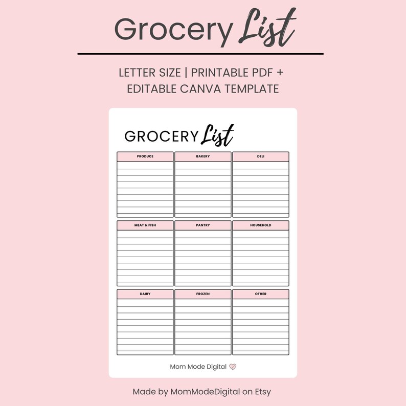 Grocery List Printable | Organized Shopping by Category | PDF Download ...
