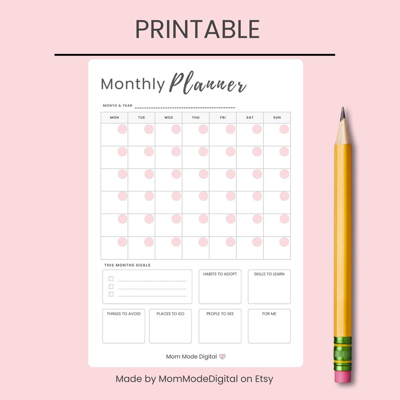 Monthly Planner Printable | Mom and Family Calendar | Pink or ...