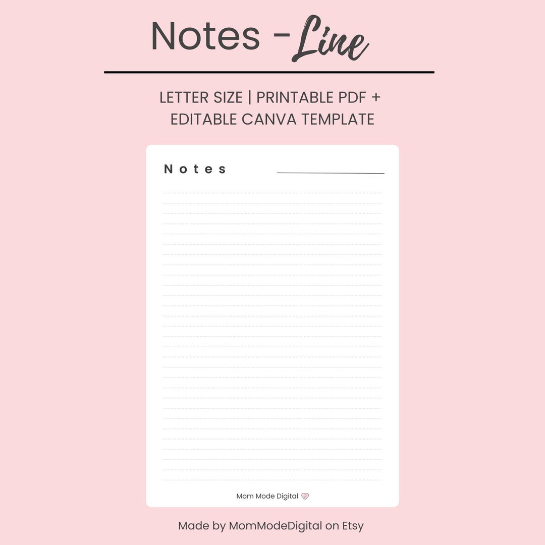 Lined Notes Page Printable | Simple Note-taking Sheet | PDF Planner ...