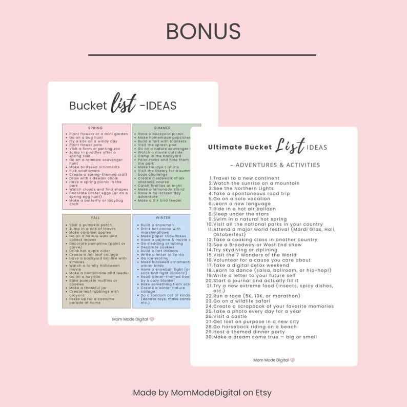 Seasonal Bucket List Printable Bundle: Family Fun Planner (PDF) - Etsy