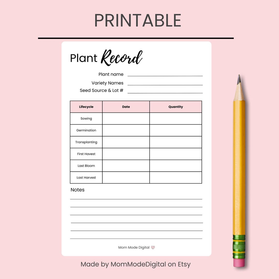 Plant Record & Crop Health Tracker: Garden Planner Printable (PDF) - Etsy