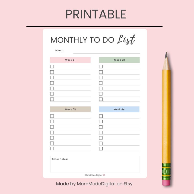 Monthly To-do List Printable | Weekly Task Planner PDF | 4-week ...