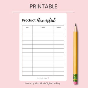Harvest Tracker Printable | Garden Produce Log | Product Inventory ...