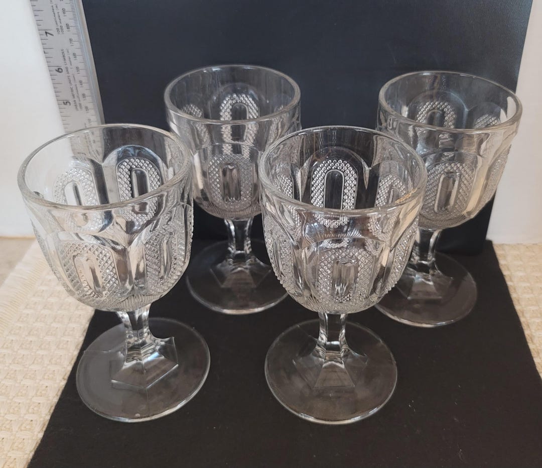 Set of 4 EAPG Flint Buckle Pattern Glass Goblets - Etsy