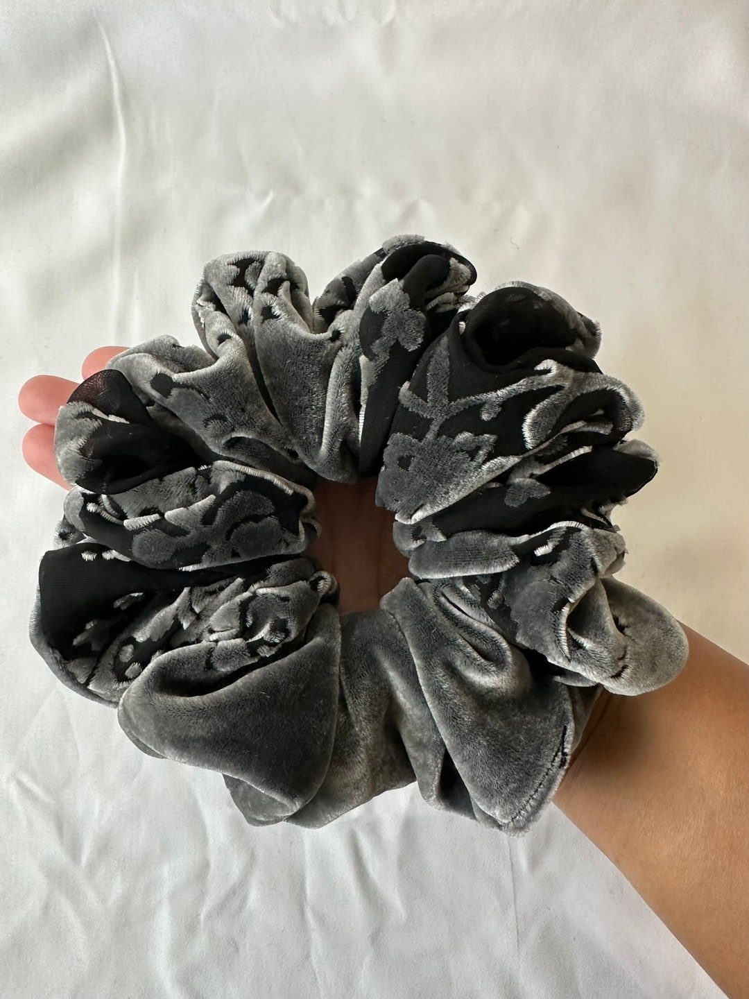 OVERSIZE Velvet Scrunchy Black and Gray Ponytail Holder - Etsy