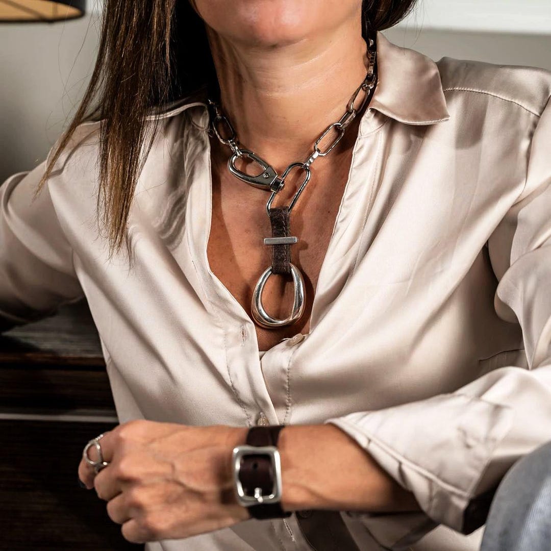Unique Edgy Choker With Large Buckle and Brown Leather - Etsy