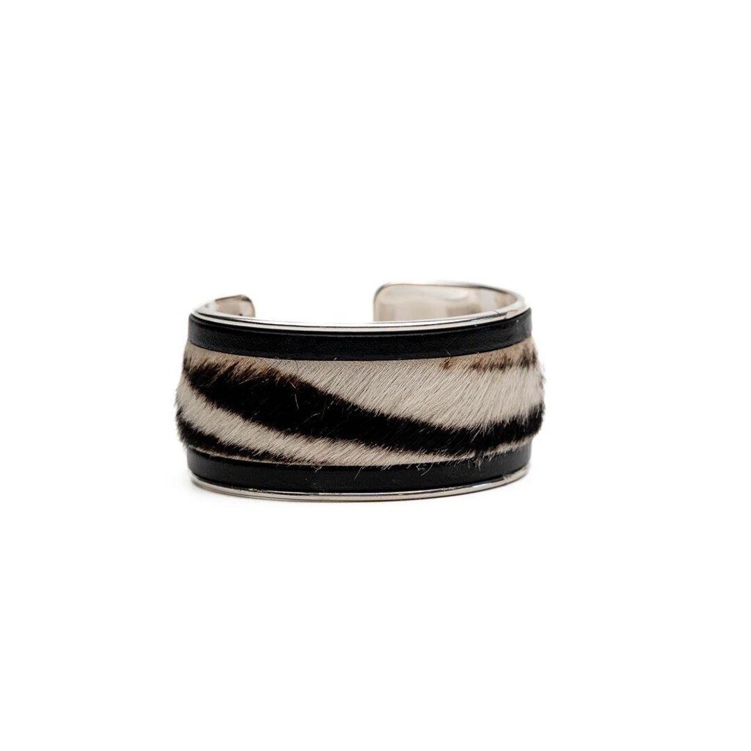 Wide Brass and Hairy Cow Print Leather Bracelet, Statement Large Cuff ...