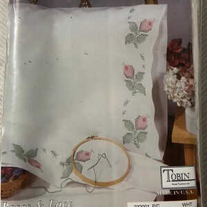 OOP Tobin “roses and Lace” Cross Stitch Pillowcase Kit (set of Two ...