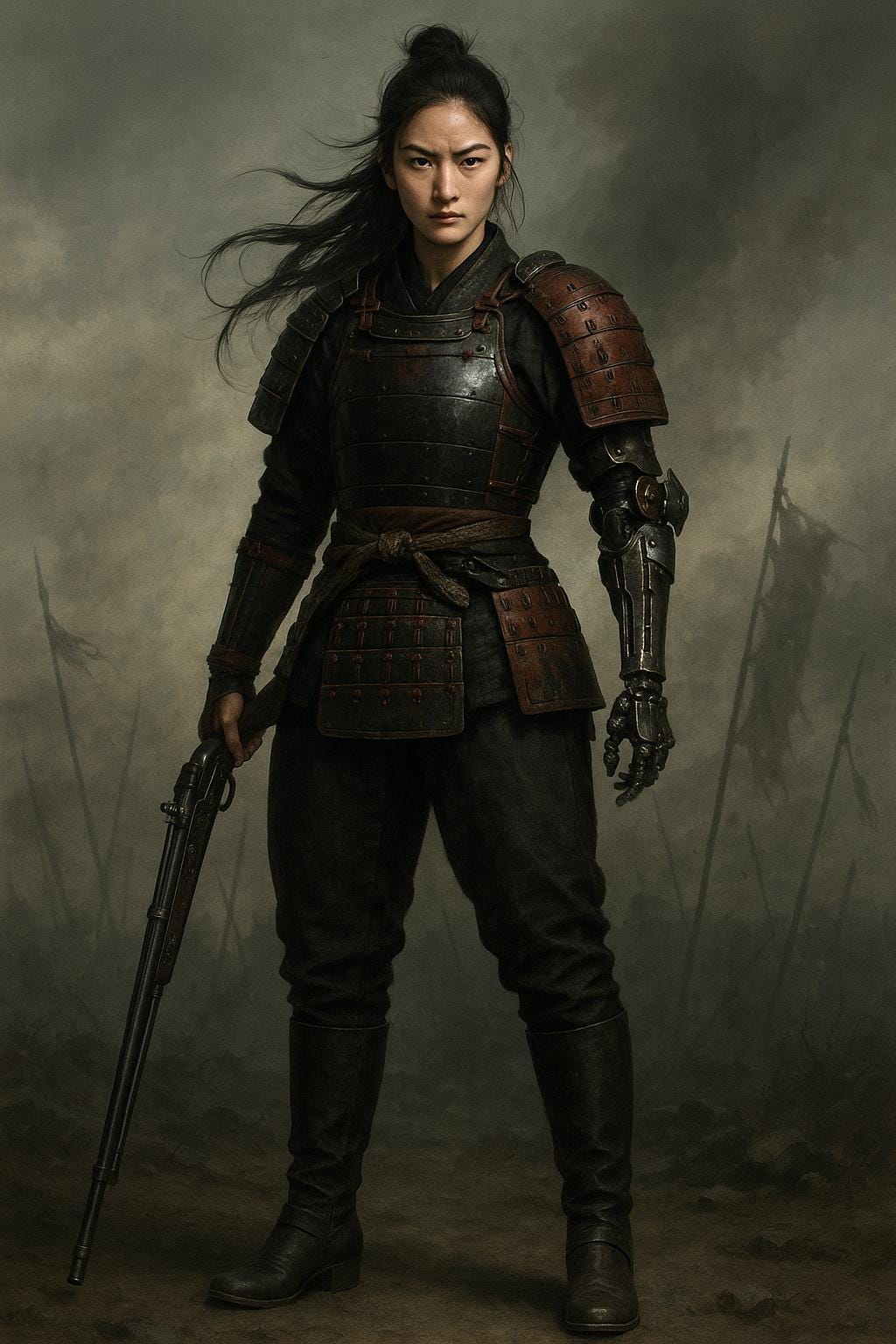 Samurai Woman Wall Art Set – Fierce Warrior Portrait & Action Scene ...